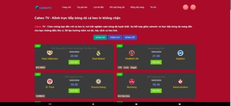 Giới thiệu trang web trực tiếp bóng đá Caheo TV mới nhất 2024